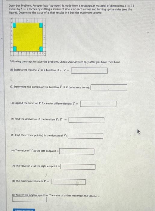 Solved Open-box Problem. An open-box (top open) is made from | Chegg.com