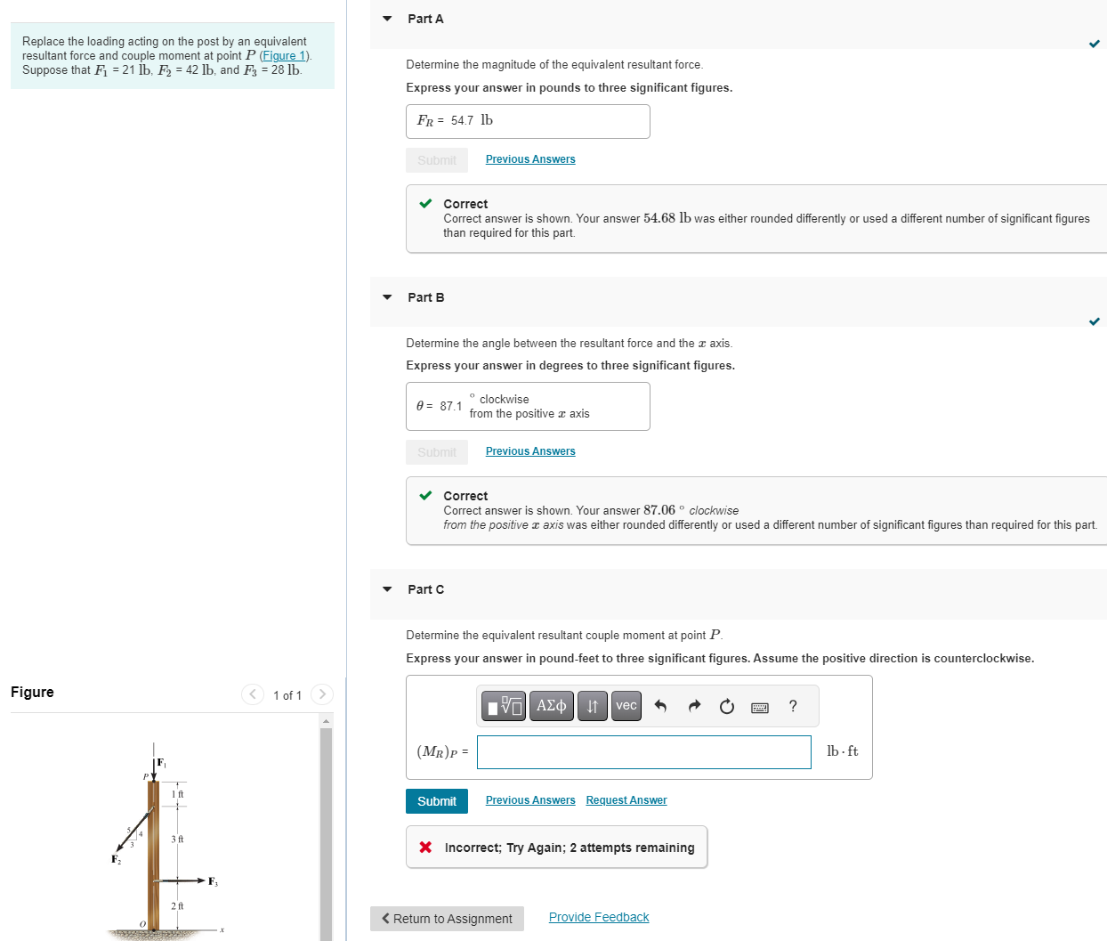 Solved Replace the loading acting on the post by an | Chegg.com