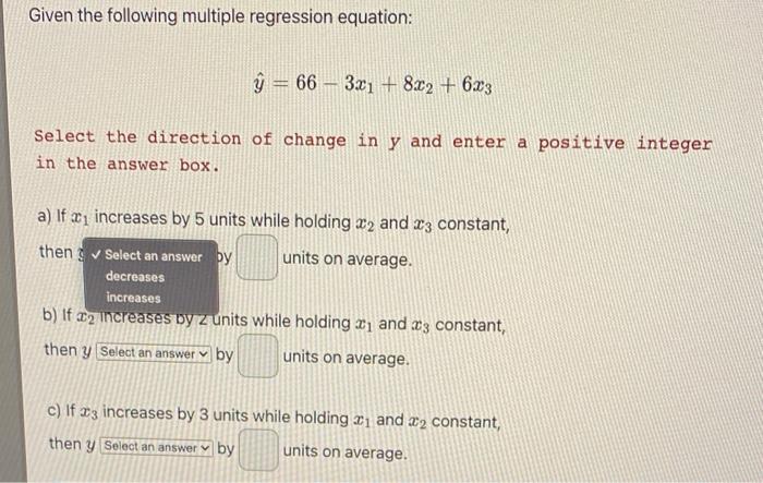 Solved Given the following multiple regression equation: | Chegg.com