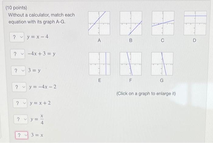 Solved (10 points) Without a calculator, match each equation | Chegg.com