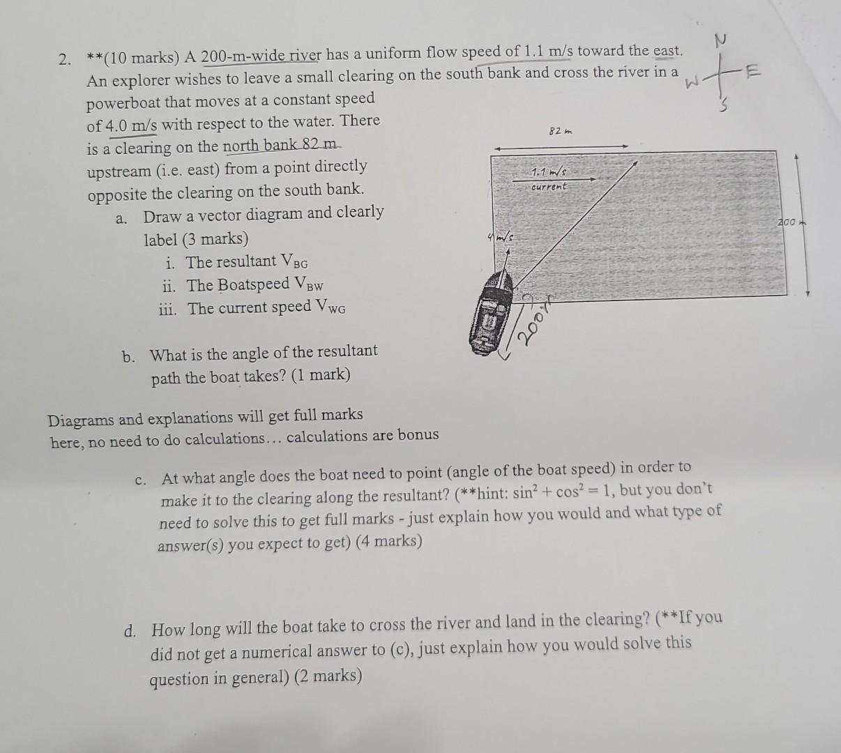 Solved 2. **(10 marks) A 200-m-wide river has a uniform flow | Chegg.com