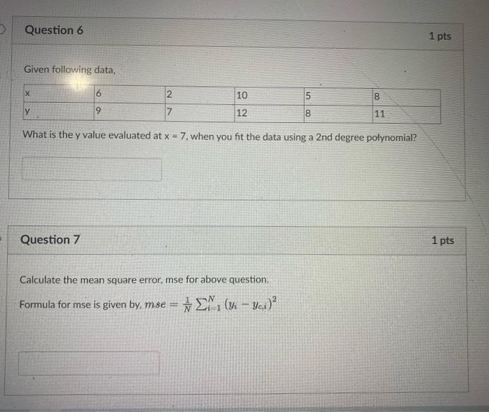 Solved Given following data, What is the y value evaluated | Chegg.com Solved Given following data, What is the y value evaluated | Chegg.com