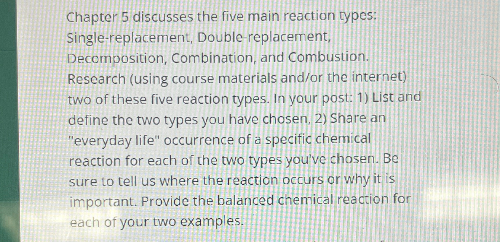 Solved Chapter 5 ﻿discusses the five main reaction | Chegg.com