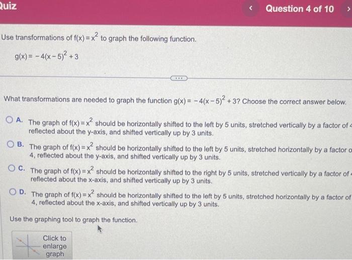 Solved Use transformations of f(x)=x2 to graph the following | Chegg.com