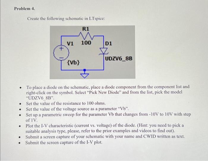 Solved Create the following schematic in LTspice: - To place | Chegg.com