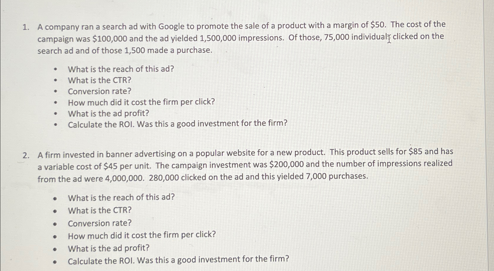 Solved A company ran a search ad with Google to promote the | Chegg.com