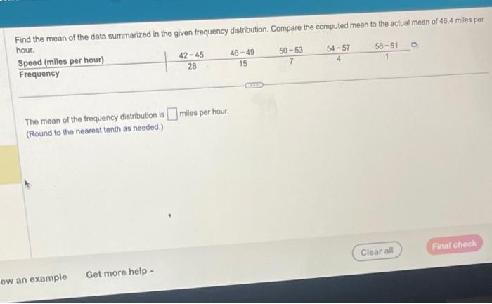 Solved Find the mean of the data summarized in the given | Chegg.com