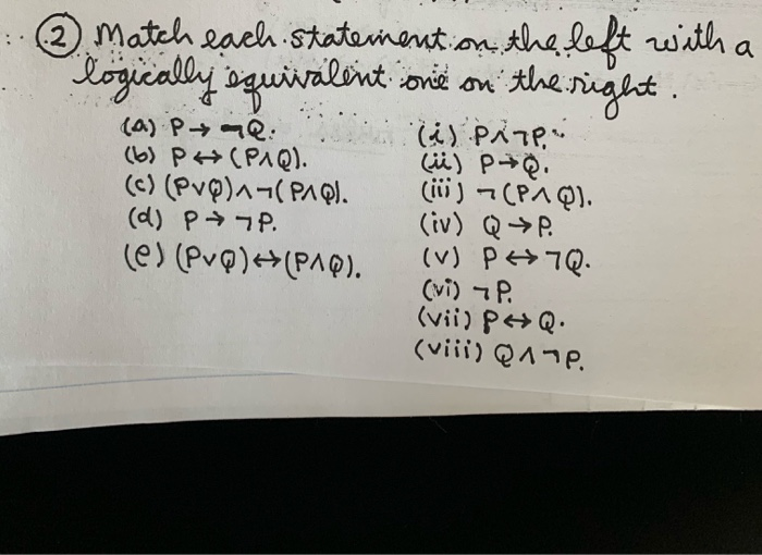 Solved 2 match each statement on the left with a logically | Chegg.com
