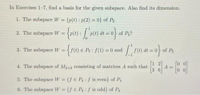 Solved In Exercises 1-7, find a basis for the given | Chegg.com