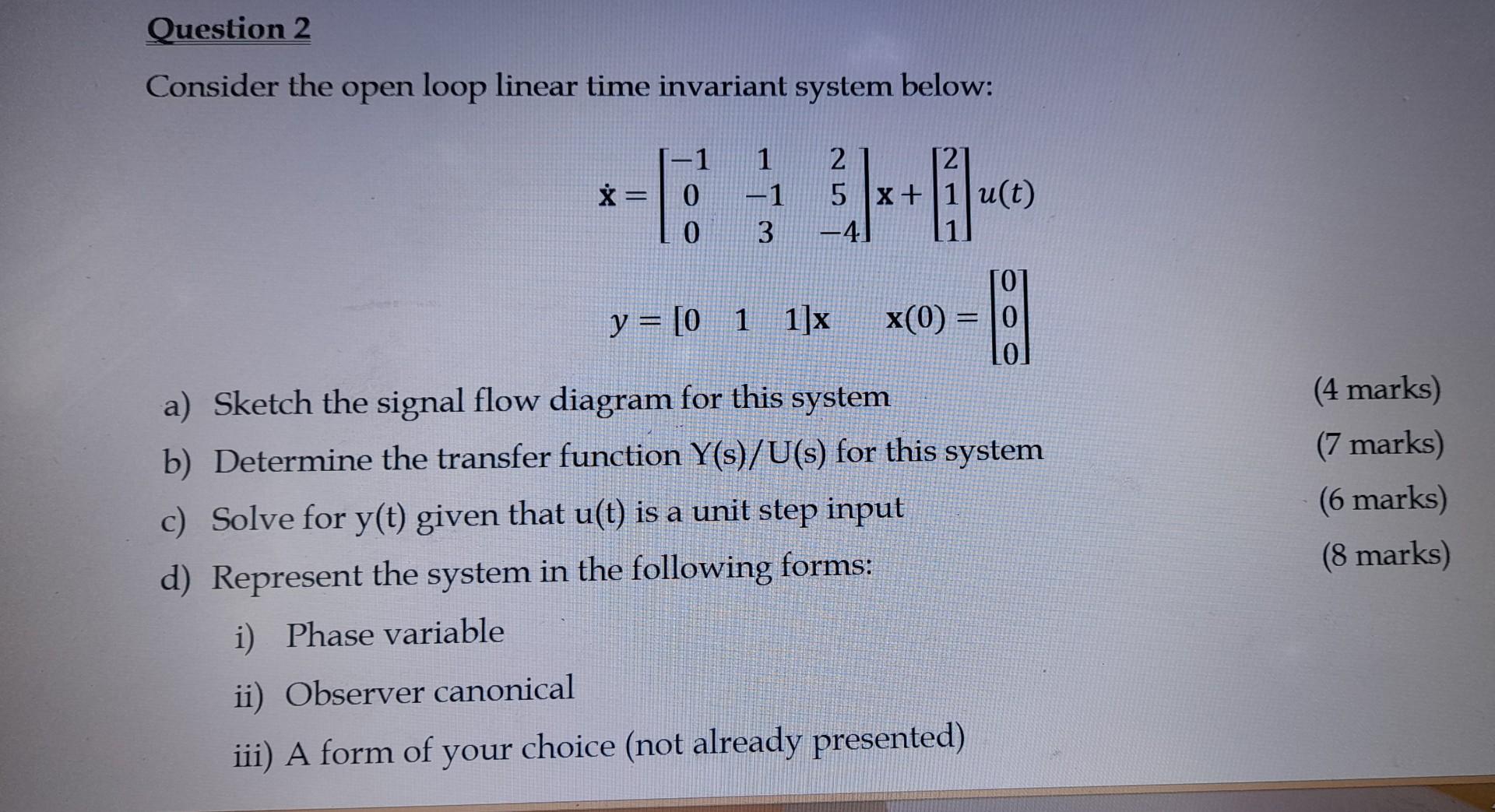 Solved Consider the open loop linear time invariant system | Chegg.com