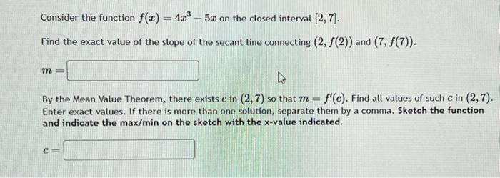 Solved Consider the function f(x)=4x3−5x on the closed | Chegg.com
