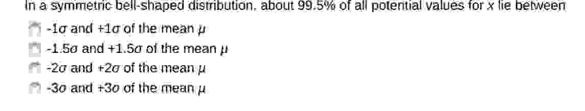 Solved In a symmetric bell-shaped distribution, about 99.5% | Chegg.com