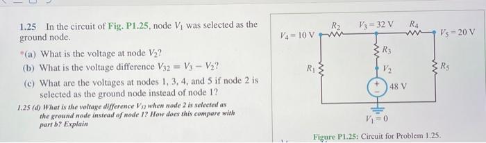 Solved 1.25 In the circuit of Fig. P1.25, node V1 was | Chegg.com