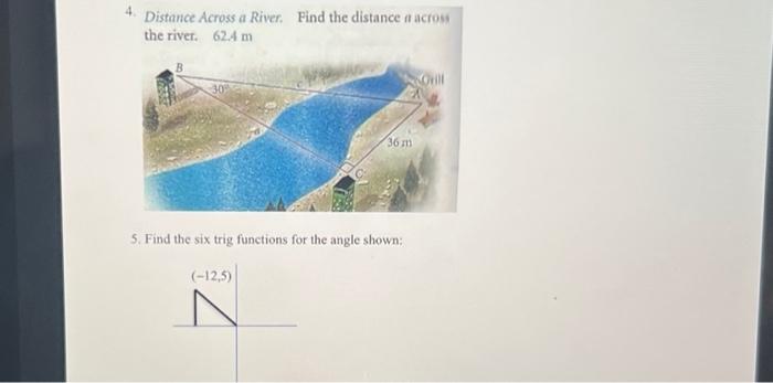Solved 4. Distance Across a River. Find the distance a acros | Chegg.com