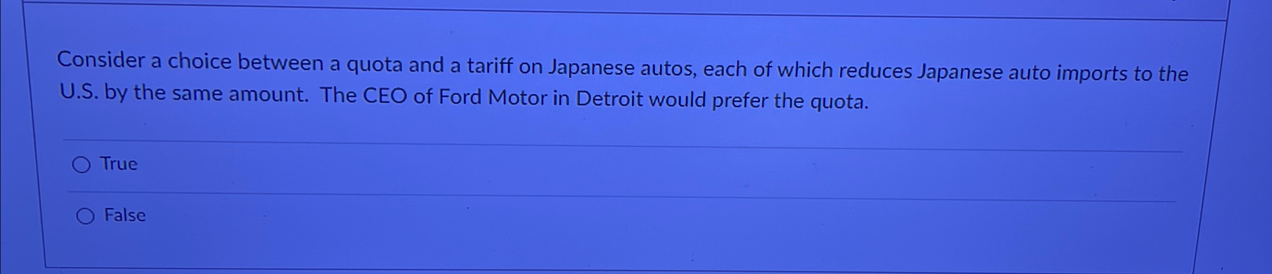 Solved Consider a choice between a quota and a tariff on | Chegg.com