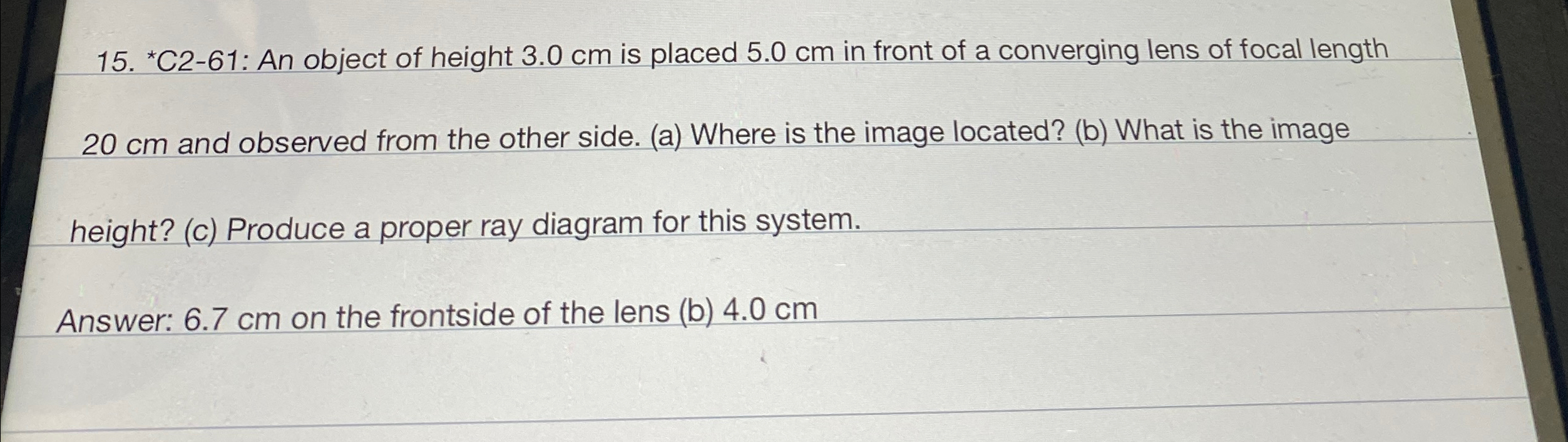 Solved ?**C2-61 ﻿: An object of height 3.0cm ﻿is placed | Chegg.com