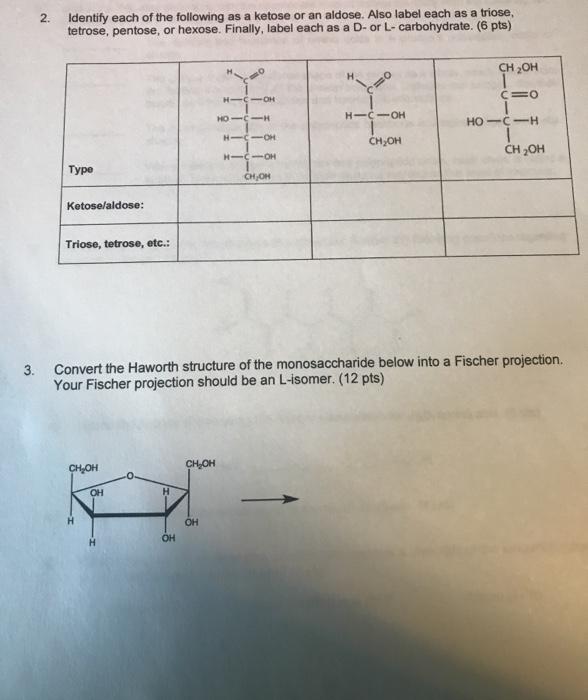 Solved 2. Identify each of the following as a ketose or an | Chegg.com