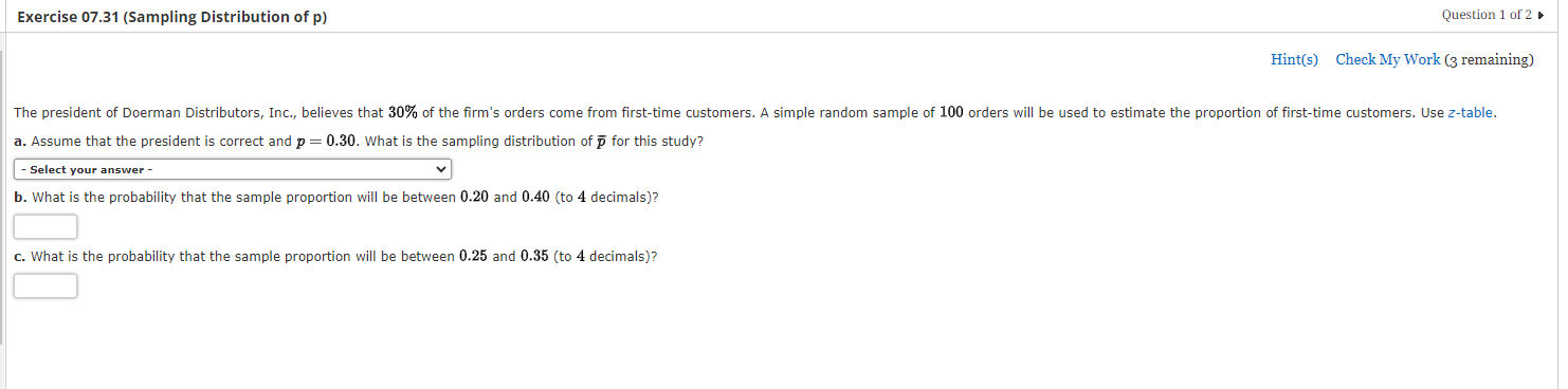 Solved Exercise 07.31 (Sampling Distribution of p)Question 1 | Chegg.com