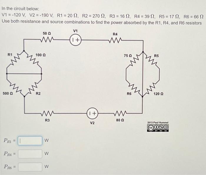 Solved In the circuit below: V1=−120 V, V2=−190 | Chegg.com