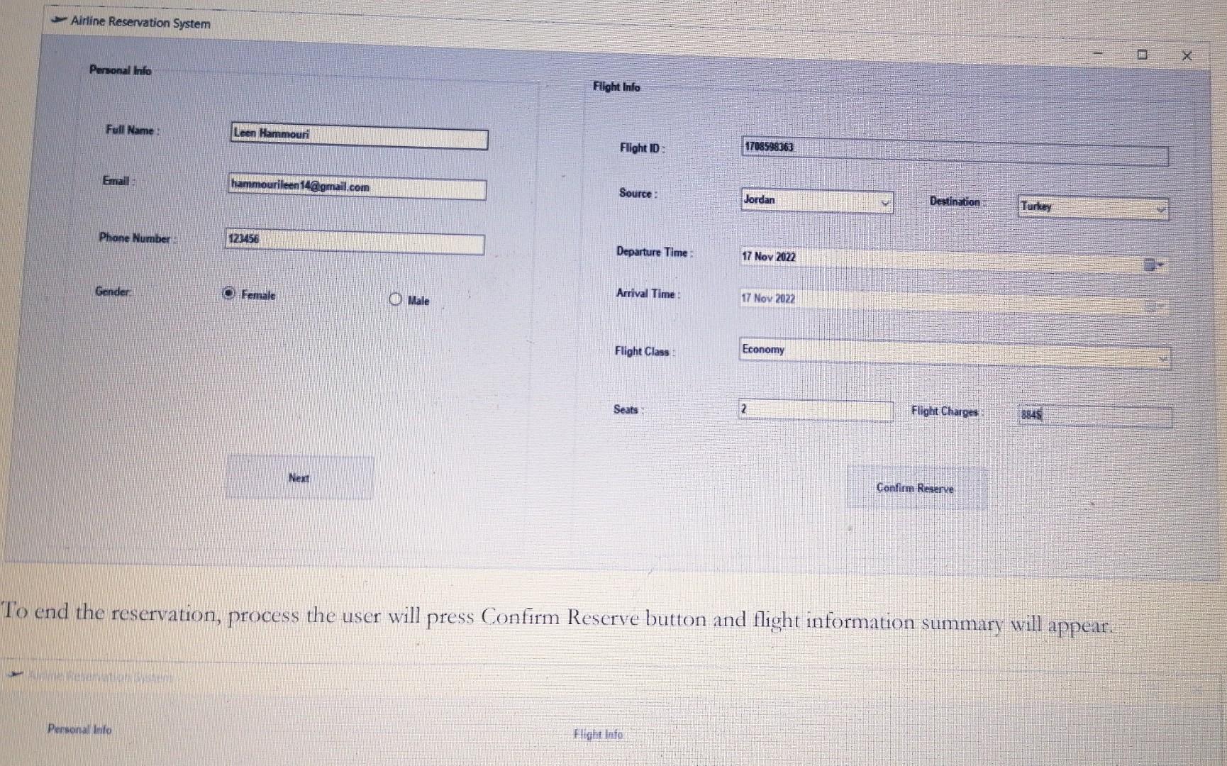 Solved Airline Reservation System Personal Info Finhtitefor | Chegg.com