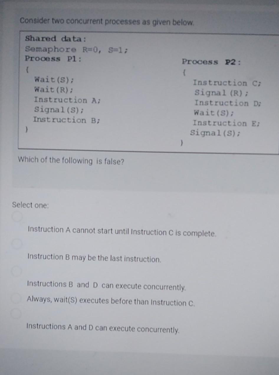 Solved Consider two concurrent processes as given below. | Chegg.com