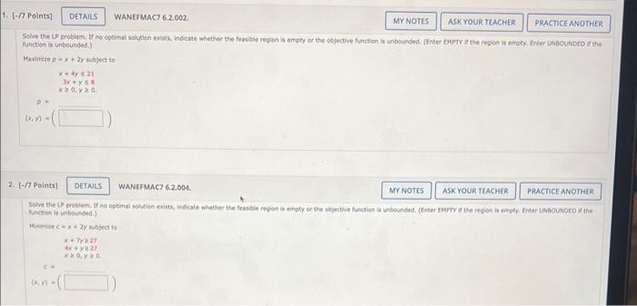Solved functon is unboundedi? Maximite p=x+2y ubjed to | Chegg.com