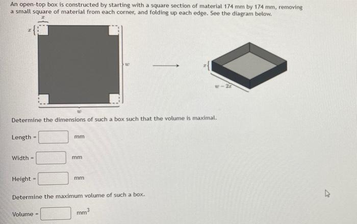 Solved An open-top box is constructed by starting with a | Chegg.com