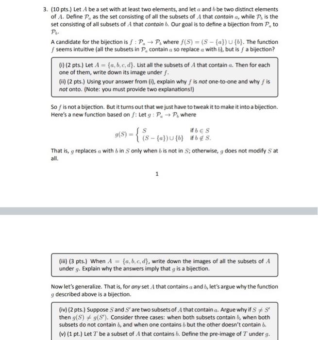 Solved 3. (10 pts.) Let A be a set with at least two | Chegg.com