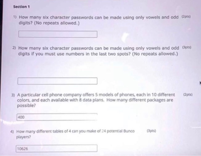Solved Section 1 1) How many six character passwords can be | Chegg.com