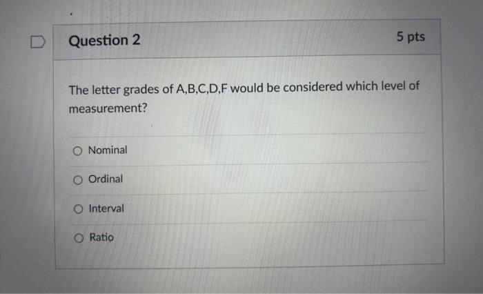 Solved The letter grades of A,B,C,D,F would be considered | Chegg.com