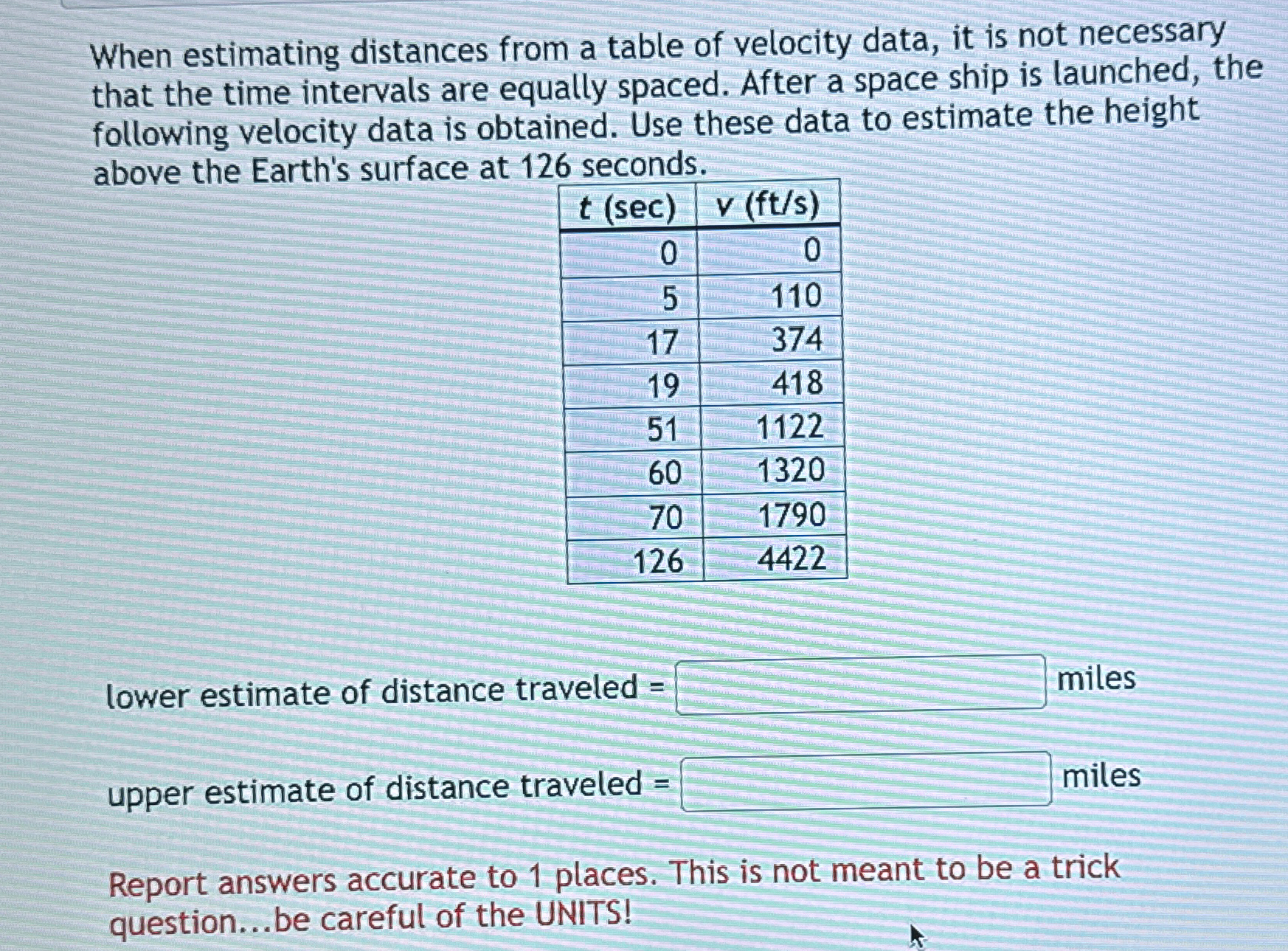 Solved When estimating distances from a table of velocity | Chegg.com