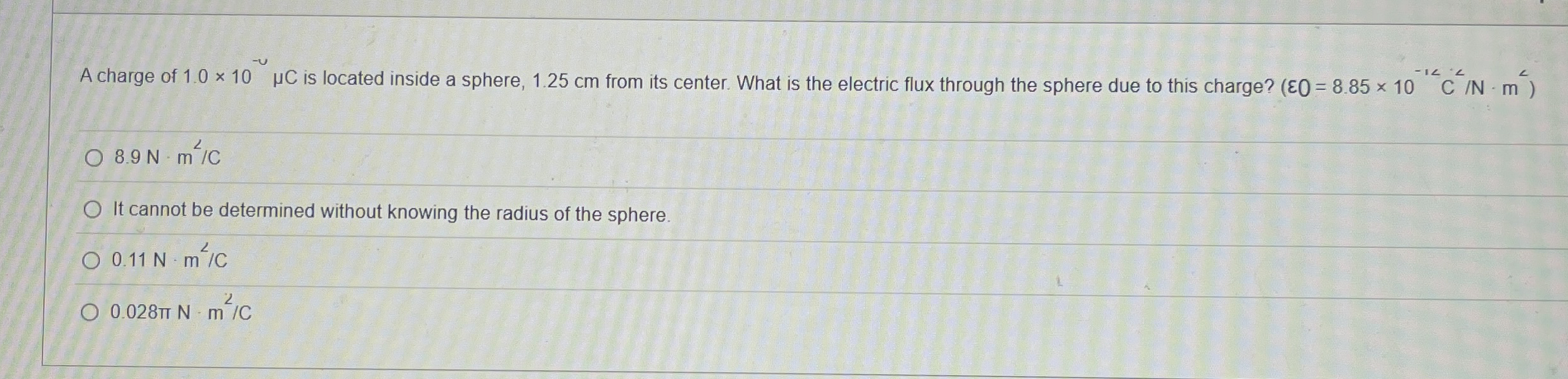Solved A charge of 1.0×10-vμC ﻿is located inside a sphere, | Chegg.com