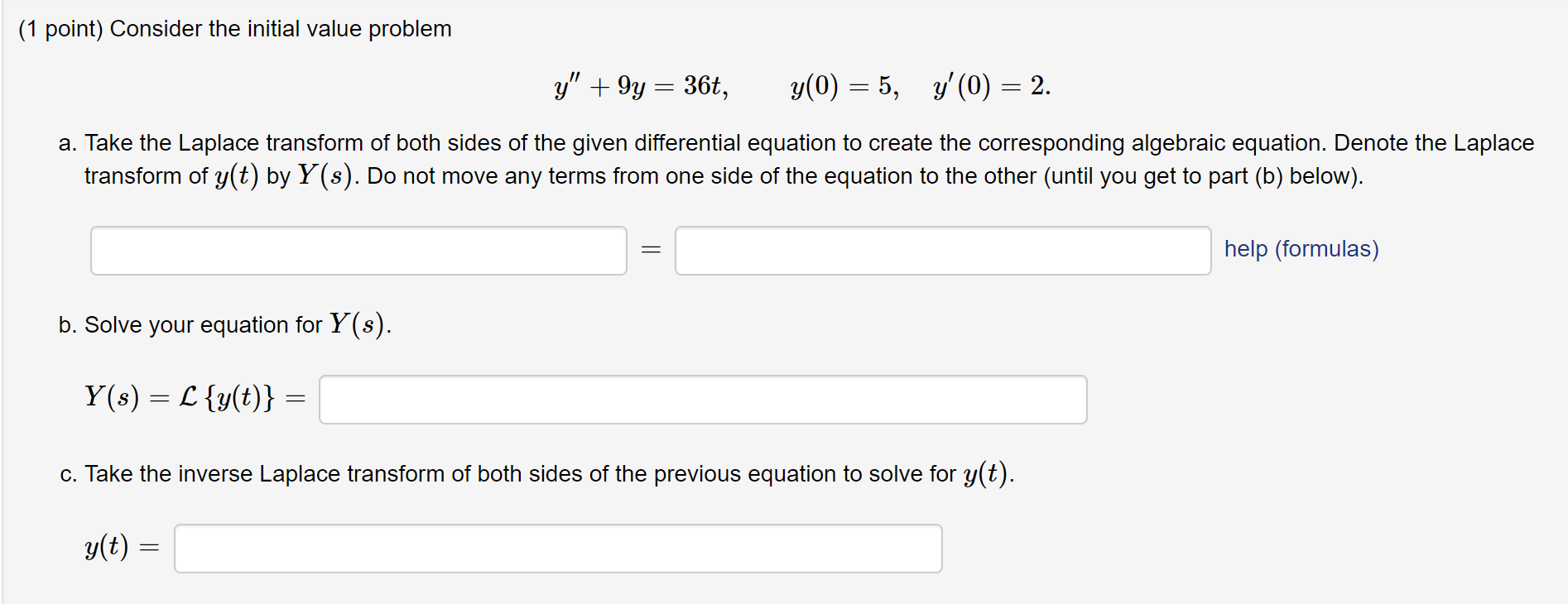 Solved (1 ﻿point) ﻿Find the inverse Laplace transform | Chegg.com