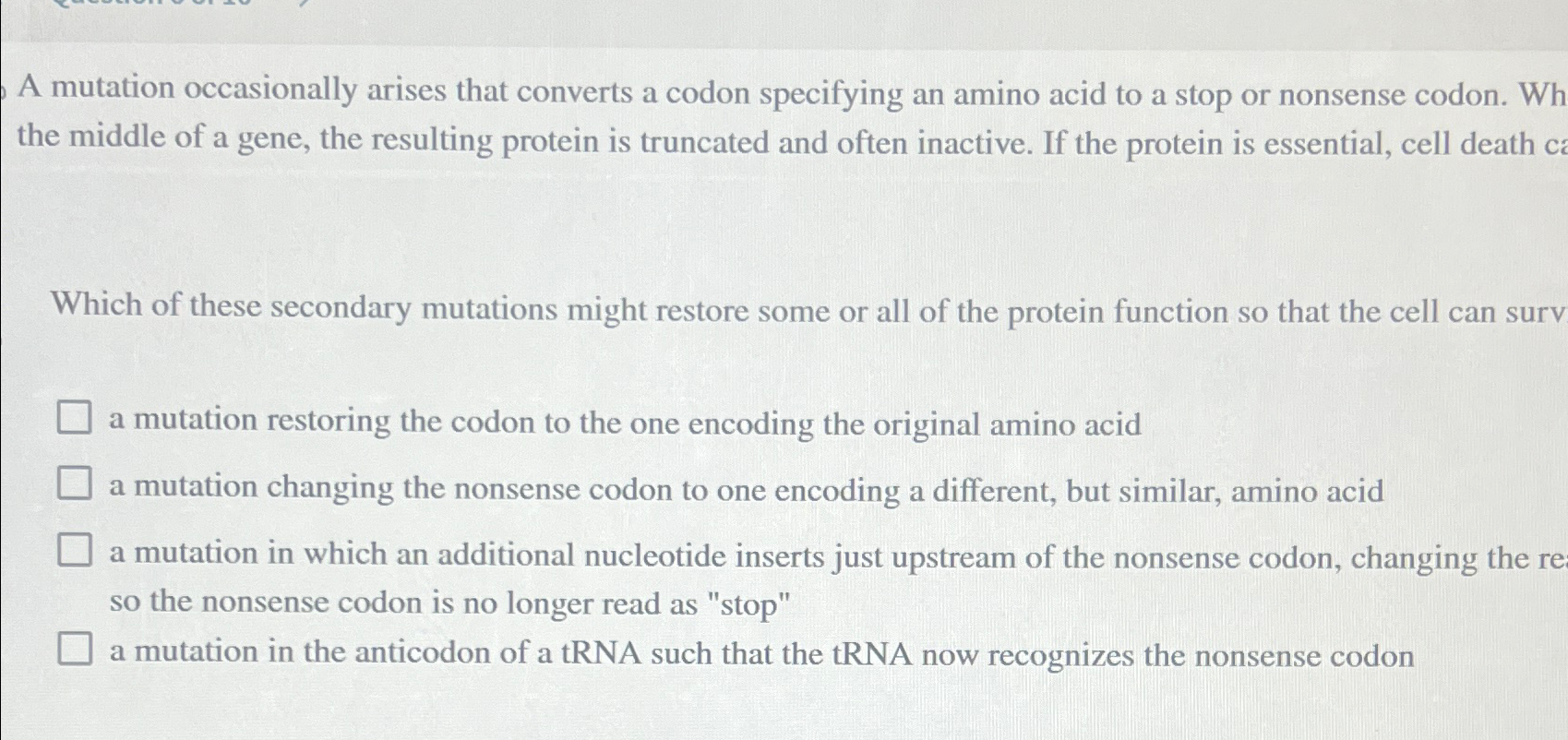 Solved A mutation occasionally arises that converts a codon | Chegg.com
