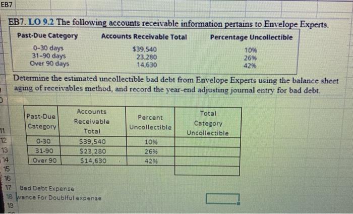 Solved EB7 EB7. LO 9.2 The following accounts receivable | Chegg.com