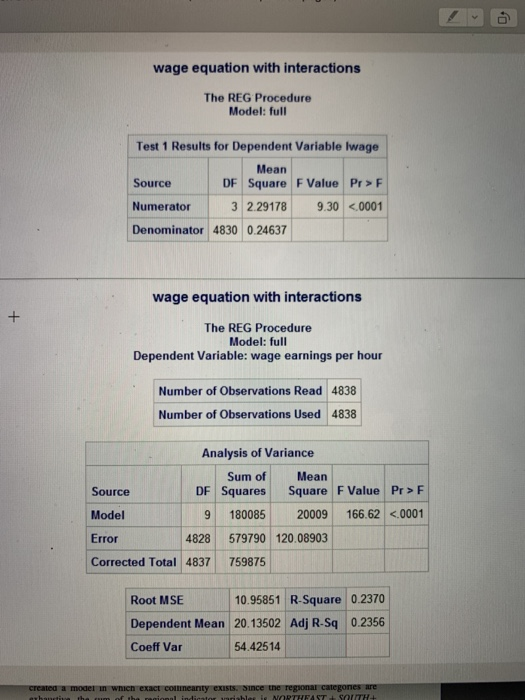Solved @ Q Search wage equation with interactions The REG | Chegg.com