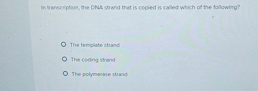 Solved In transcription, the DNA strand that is copied is | Chegg.com
