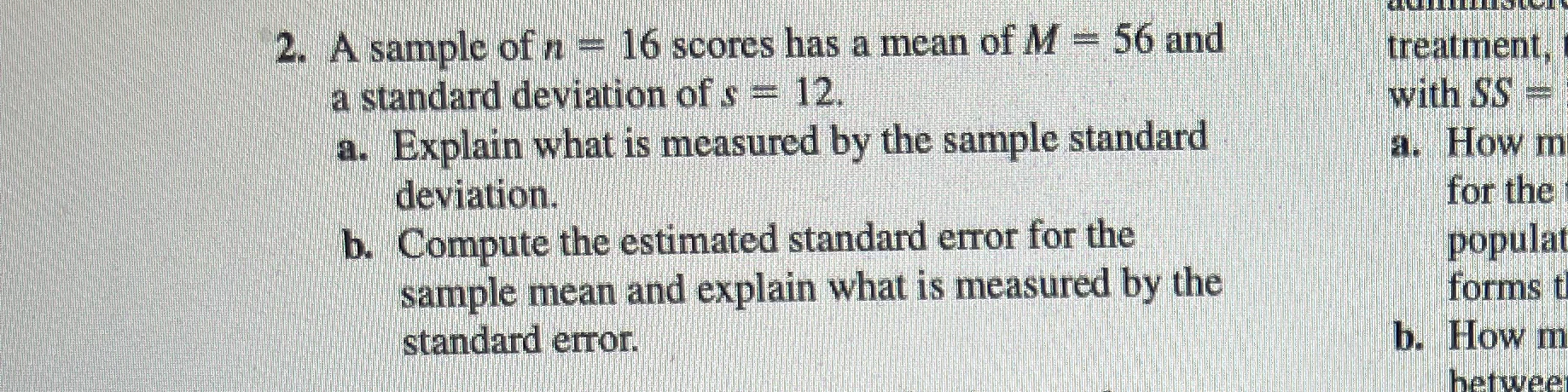 A sample of n=16 ﻿scores has a mean of M=56 ﻿and a | Chegg.com