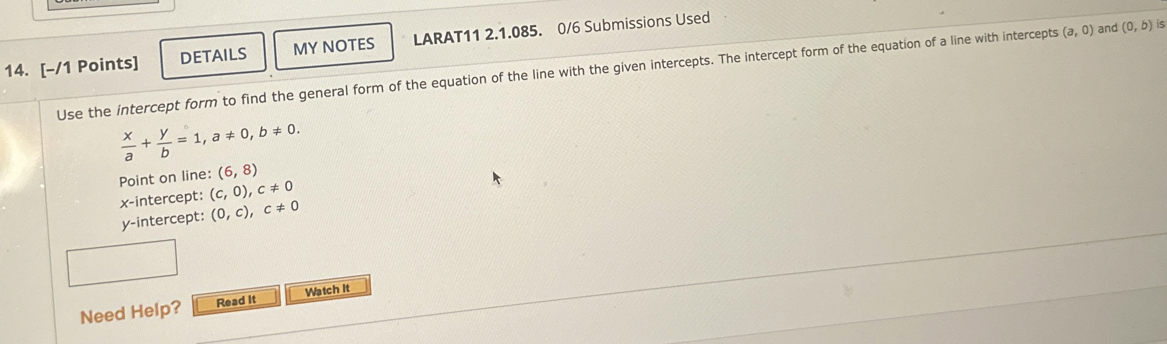Solved [-/1 ﻿Points]LARAT11 2.1.085. 06 ﻿Submissions UsedUse | Chegg.com