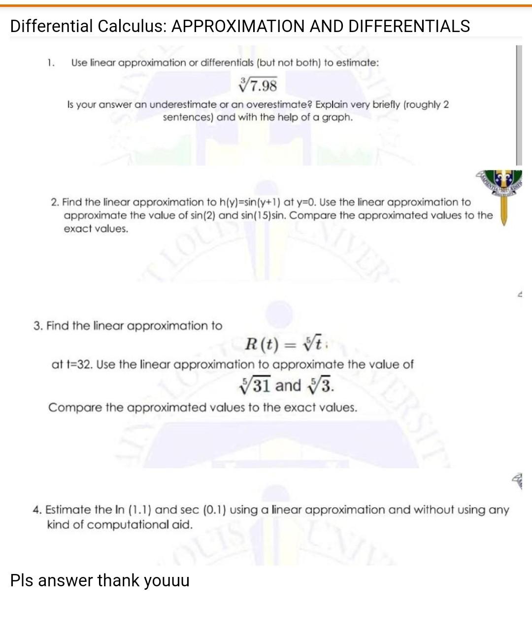 Solved Differential Calculus: APPROXIMATION AND | Chegg.com