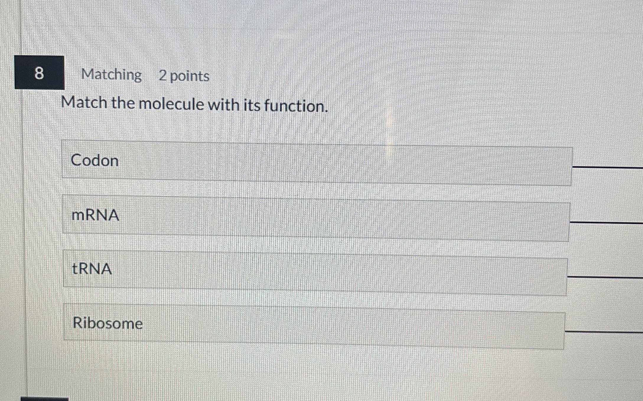 Solved 8Matching 2 ﻿pointsMatch the molecule with its | Chegg.com