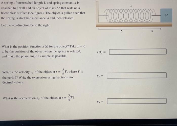 Solved A spring of unstretched length L and spring constant | Chegg.com