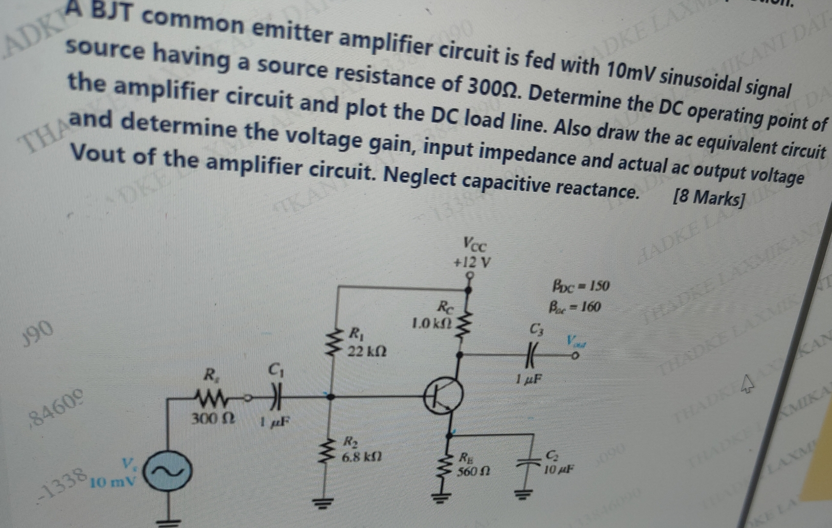 Solved A BJT common emitter amplifier circuit is fed with | Chegg.com