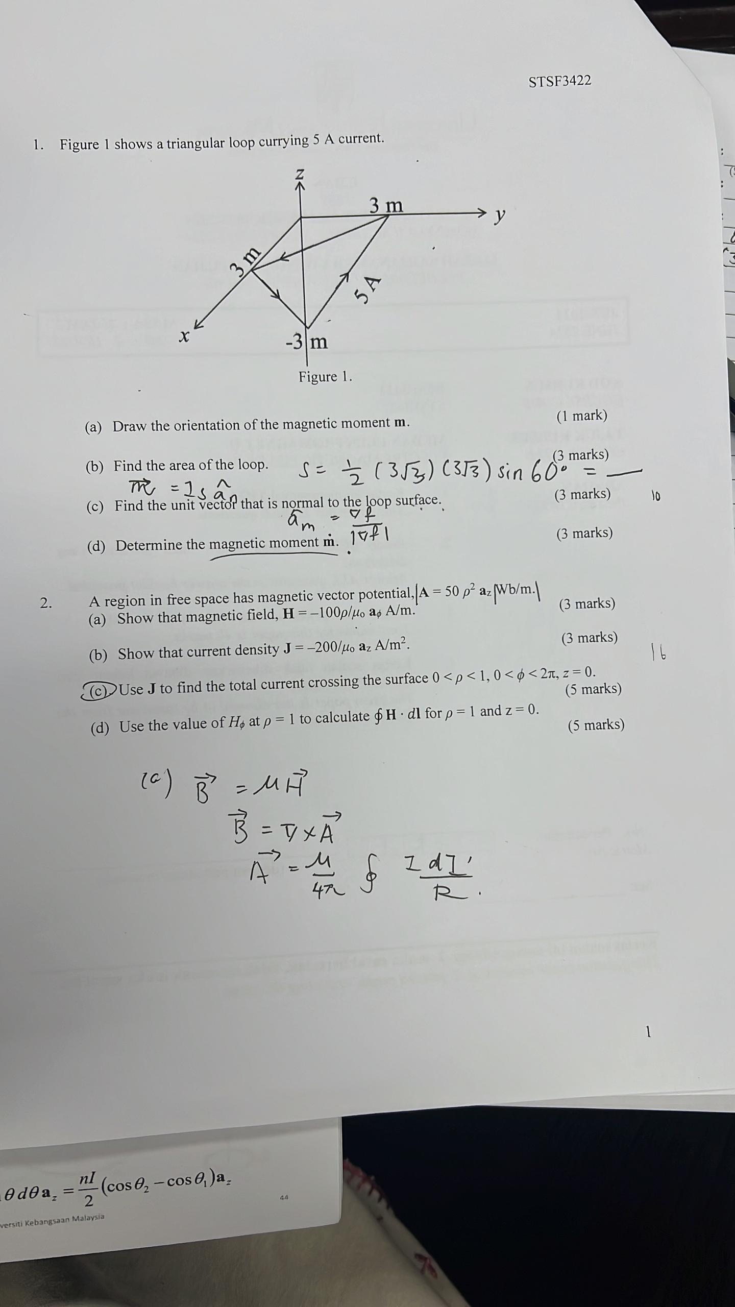 Solved Figure 1 ﻿shows a triangular loop currying 5 ﻿A | Chegg.com
