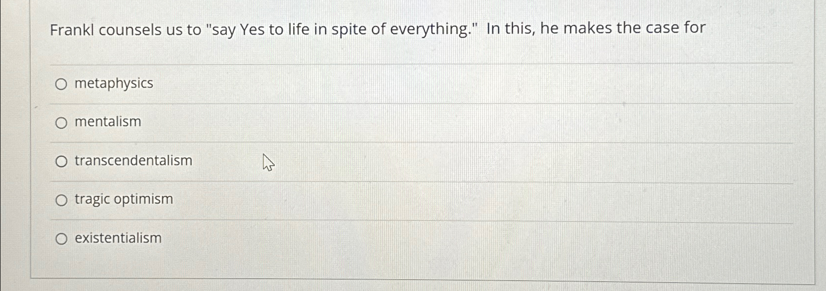 Solved Frankl counsels us to "say Yes to life in spite of | Chegg.com