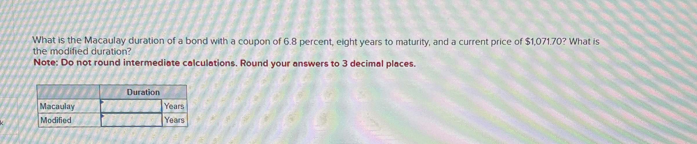 What is the Macaulay duration of a bond with a coupon | Chegg.com