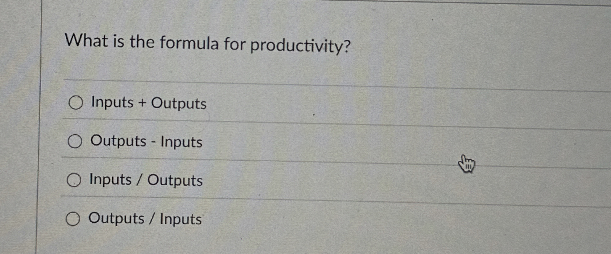 Solved What is the formula for productivity?Inputs + | Chegg.com