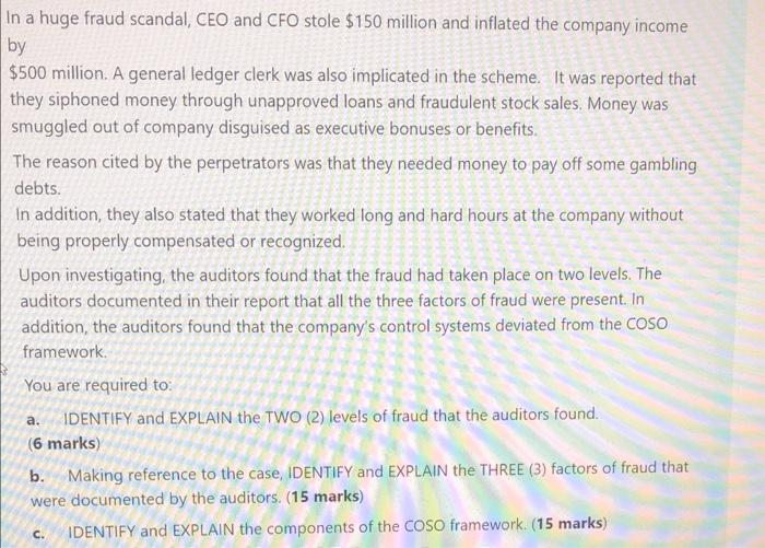 Solved In a huge fraud scandal, CEO and CFO stole $150 | Chegg.com