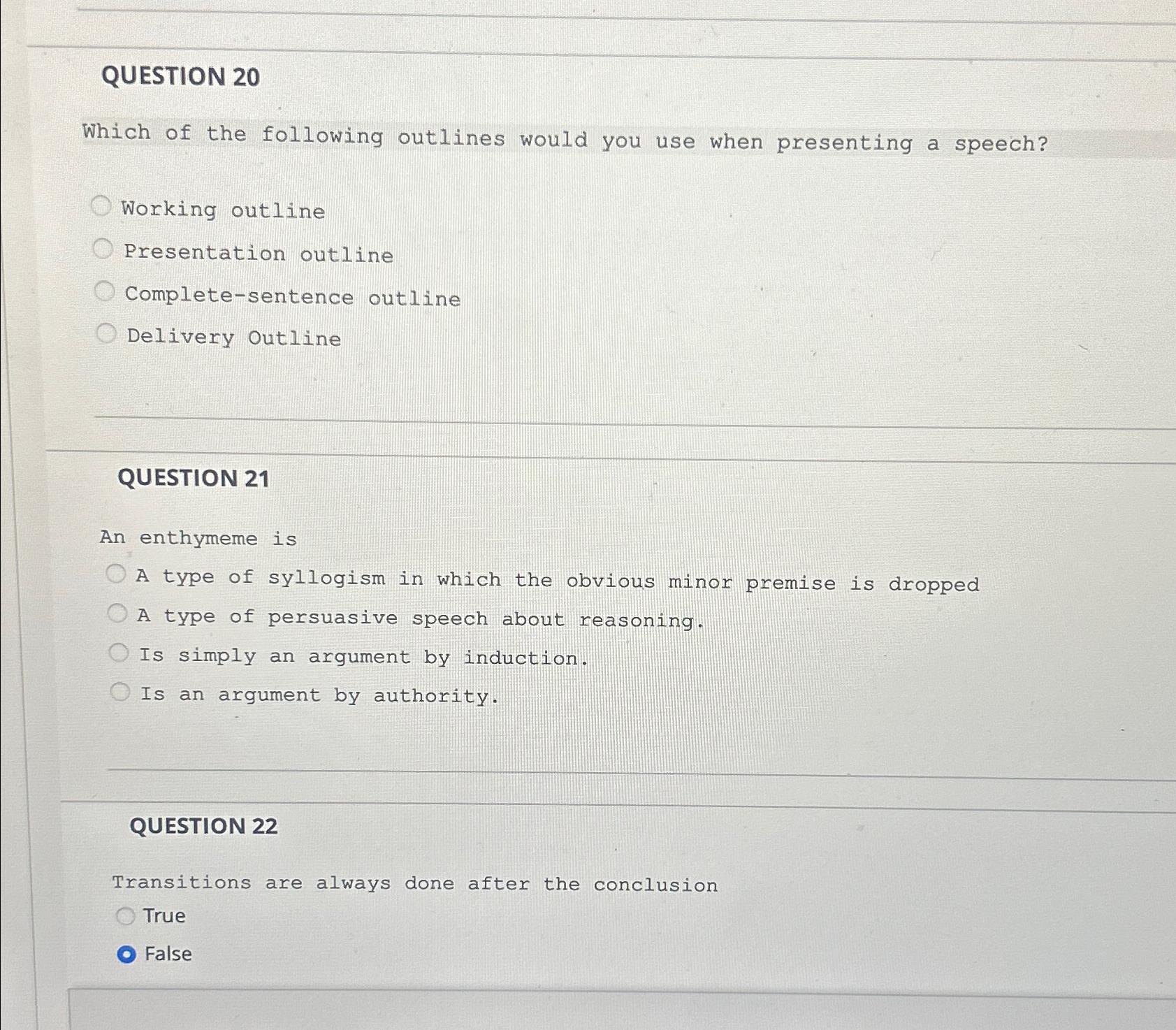 Solved QUESTION 20Which of the following outlines would you | Chegg.com