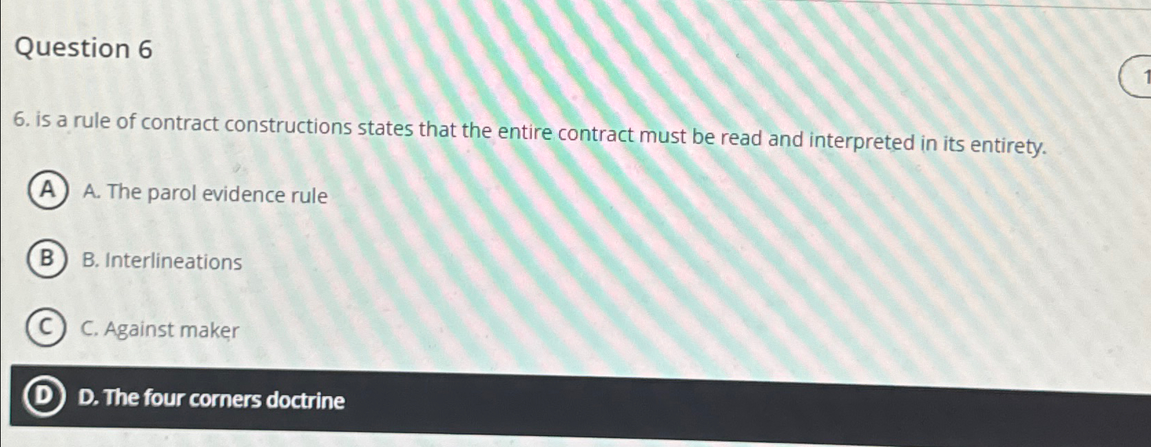 Solved Question 66. ﻿is a rule of contract constructions | Chegg.com